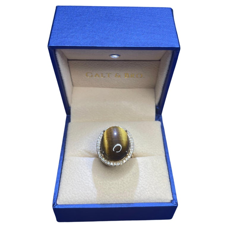 Golden Oval Tiger's Eye Diamond Halo Cocktail Signet 14 Karat Yellow ...