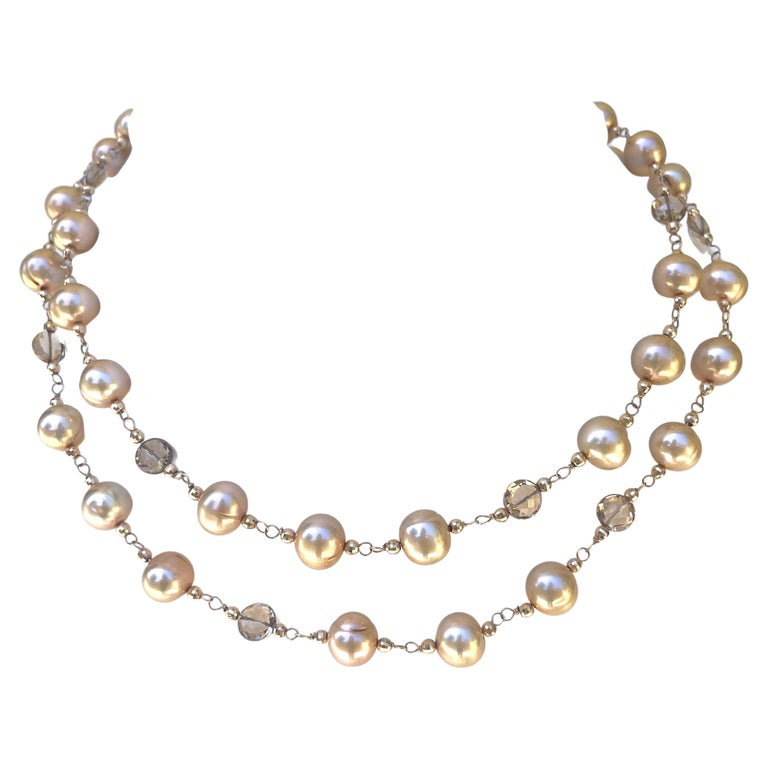 Golden Pearl Necklace with Champagne Citrine Accents For Sale at 1stDibs