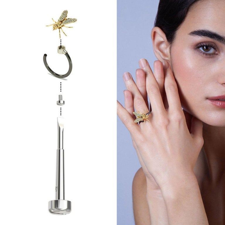 Golden Ring with Removable Diamond Fly, 18k Gold For Sale at 1stDibs