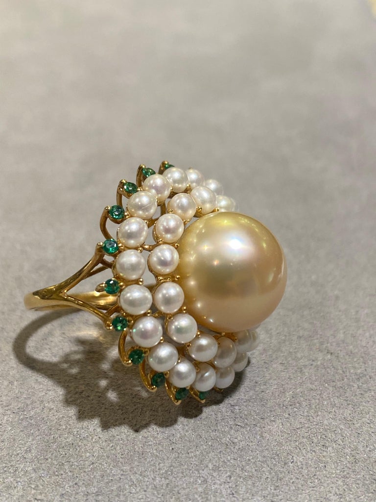 Golden South Sea Pearl and Seed Pearls Ring in 18k Yellow Gold For Sale ...