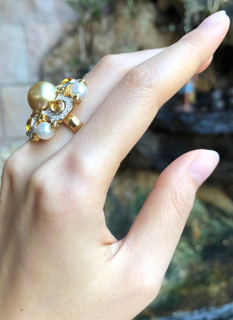 Golden South Sea Pearl, Fresh Water Pearl, Yellow Sapphire Ring in 18k ...