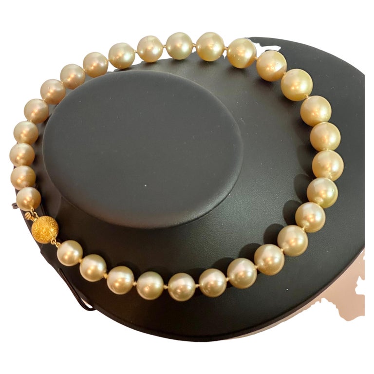 Golden South Sea Pearls 11-16 MM Strand Necklace 18 Kt Gold Ball Clasp ...