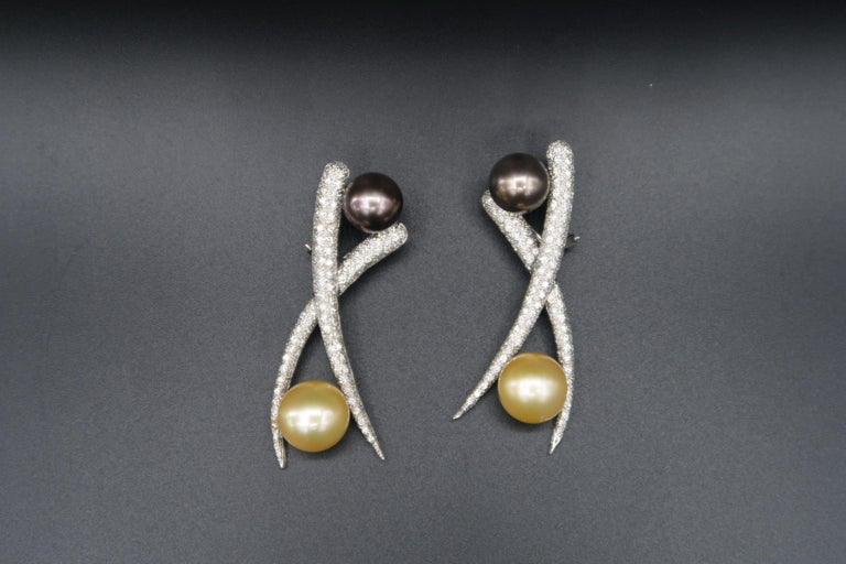 Golden South Sea Tahitian Pearl Pavé Diamond Cross Chopstick 18K Gold ...