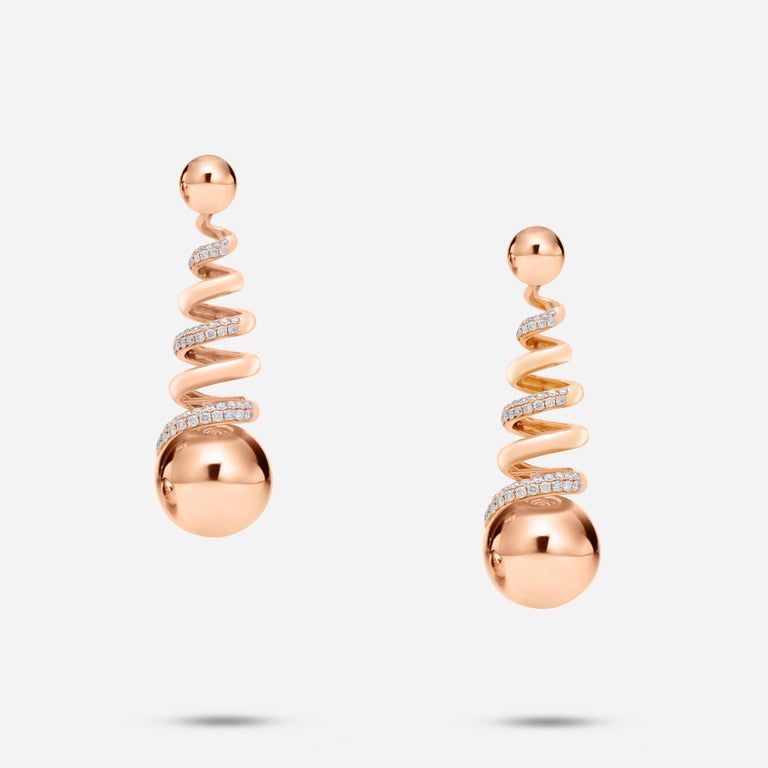 Golden Spiral Globe Circle Sphere Diamond Pave 18k Gold Dangle Drop ...