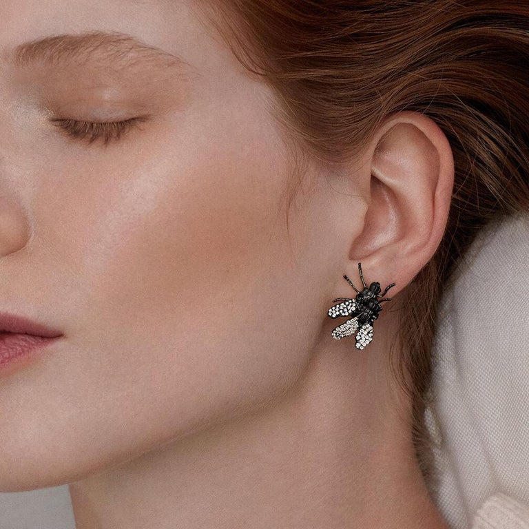 Fly Earring, 18K Black Gold and Full pavé White Diamonds For Sale at ...