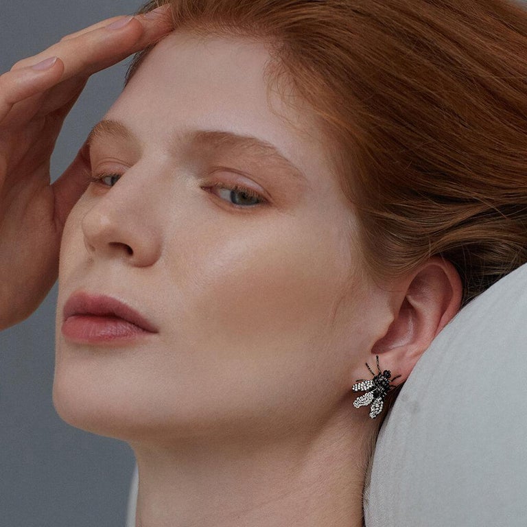 Fly Earring, 18K Black Gold and Full pavé White Diamonds For Sale at ...