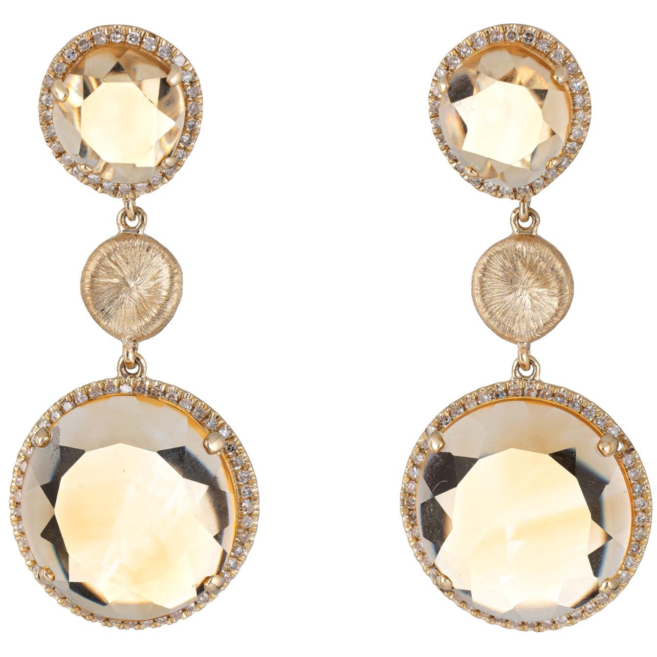 Estate Diamond Earrings Pink Tourmaline Blue Topaz 18 Karat Gold Drop ...