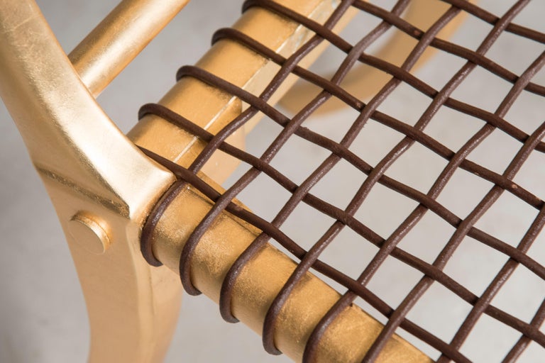 Golden Woven Leather Saber Legs Klismos Style Chairs For Sale at 1stDibs