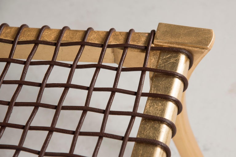 Golden Woven Leather Saber Legs Klismos Style Chairs For Sale at 1stDibs