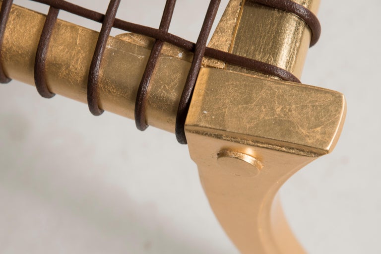 Golden Woven Leather Saber Legs Klismos Style Chairs For Sale at 1stDibs