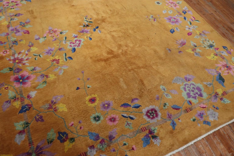 Goldenrod Art Deco Chinese Room Size Rug, 20th Century at 1stDibs