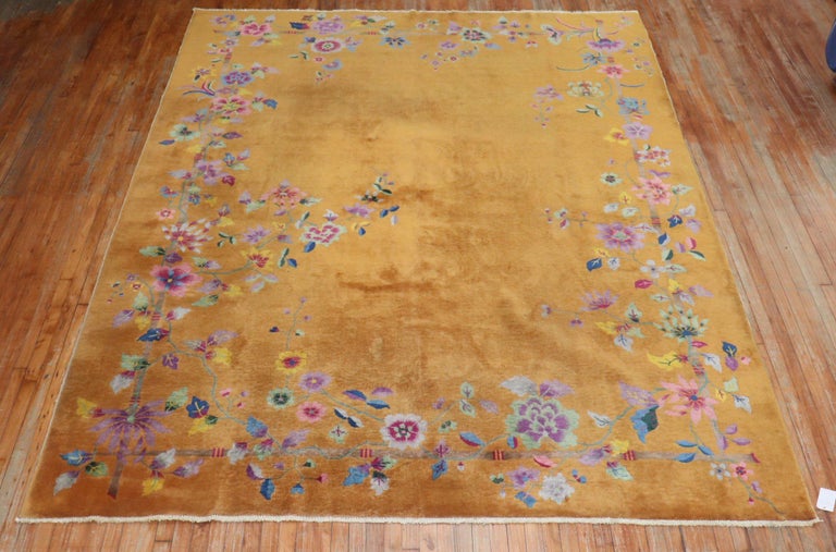 Goldenrod Art Deco Chinese Room Size Rug, 20th Century at 1stDibs
