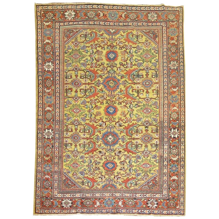 Goldenrod Traditional Antique Persian Mahal Rug For Sale at 1stDibs