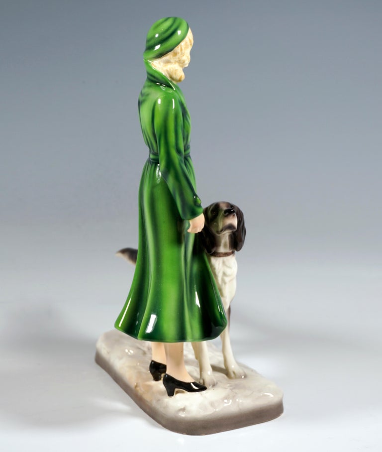Goldscheider Art Déco Figurine, Lady In Coat With Setter, by Stephan ...