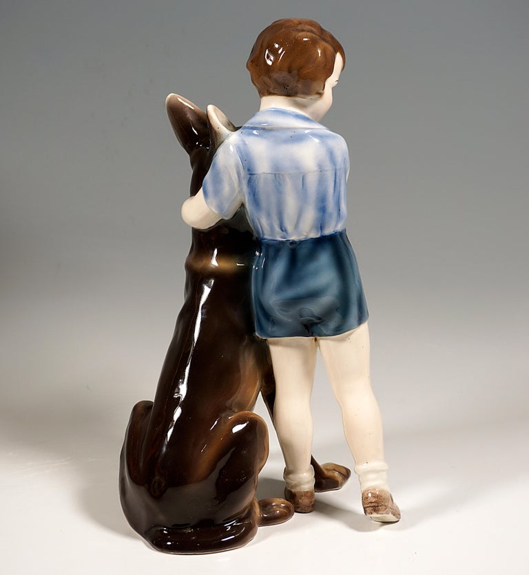 Goldscheider Art Deco Group, Girl with Shepherd Dog, Lorenzl and Postl ...