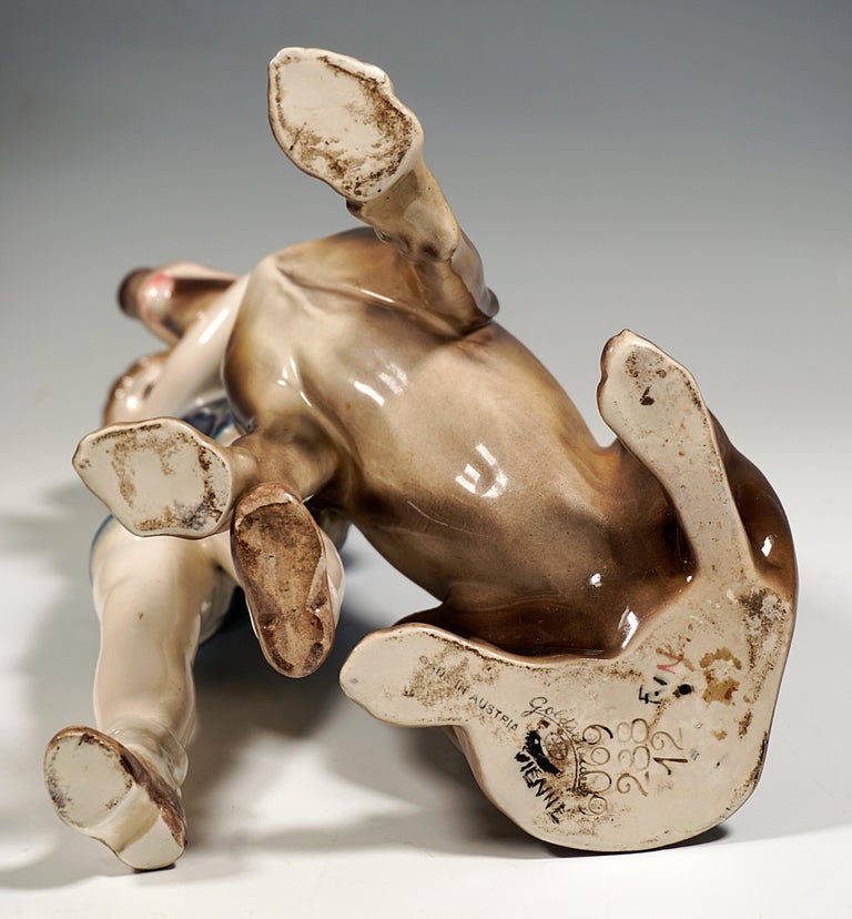 Goldscheider Art Deco Group, Girl with Shepherd Dog, Lorenzl and Postl ...