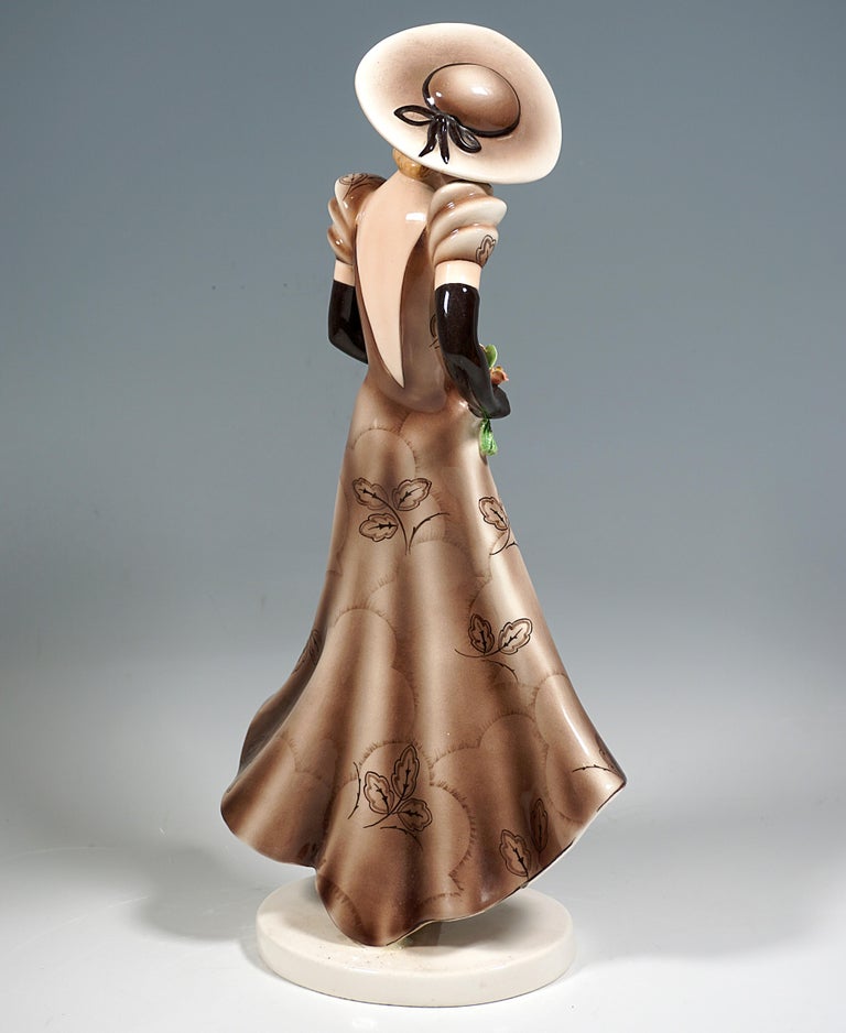 Goldscheider Figurine, Lady with Wide Hat and Roses, by Claire Weiss ...