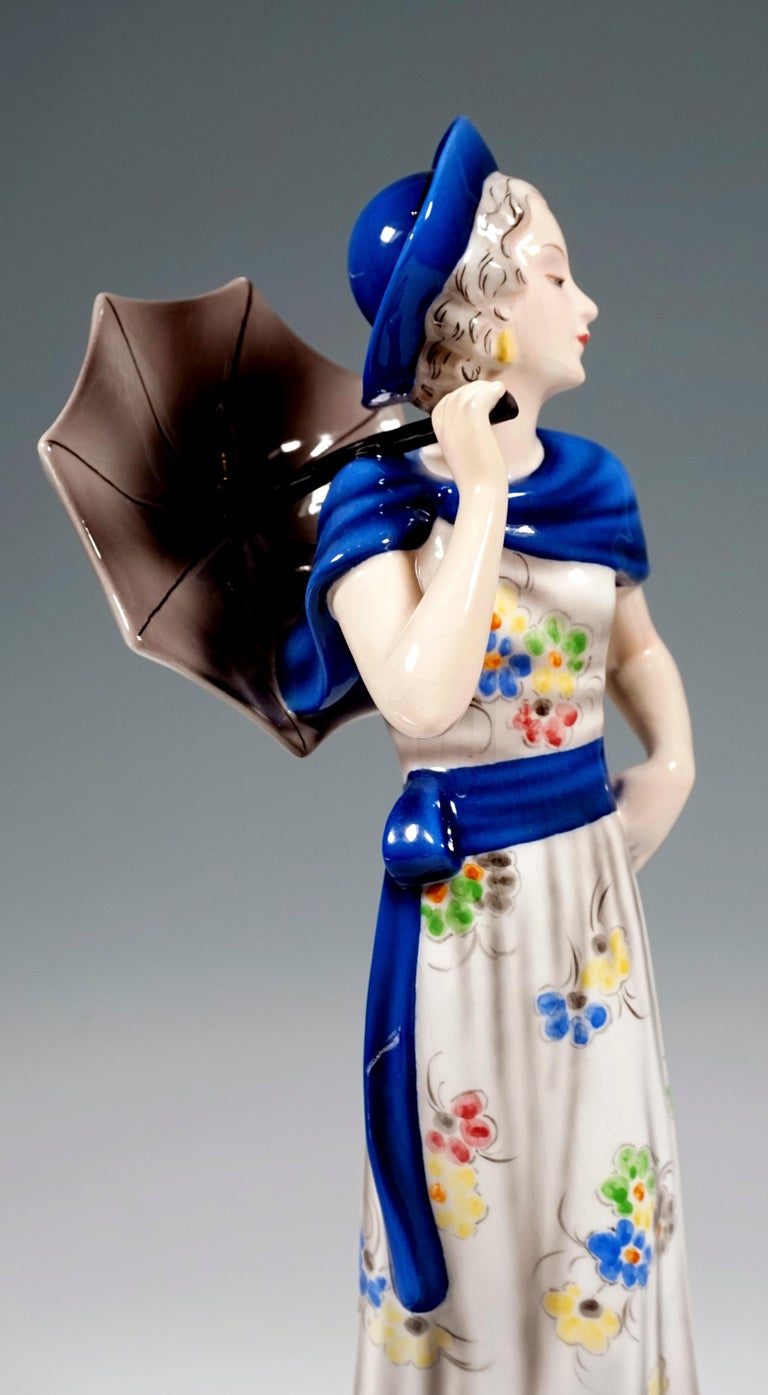 Goldscheider Vienna Figure Lady with Hat and Parasol, by Josef Lorenzl ...