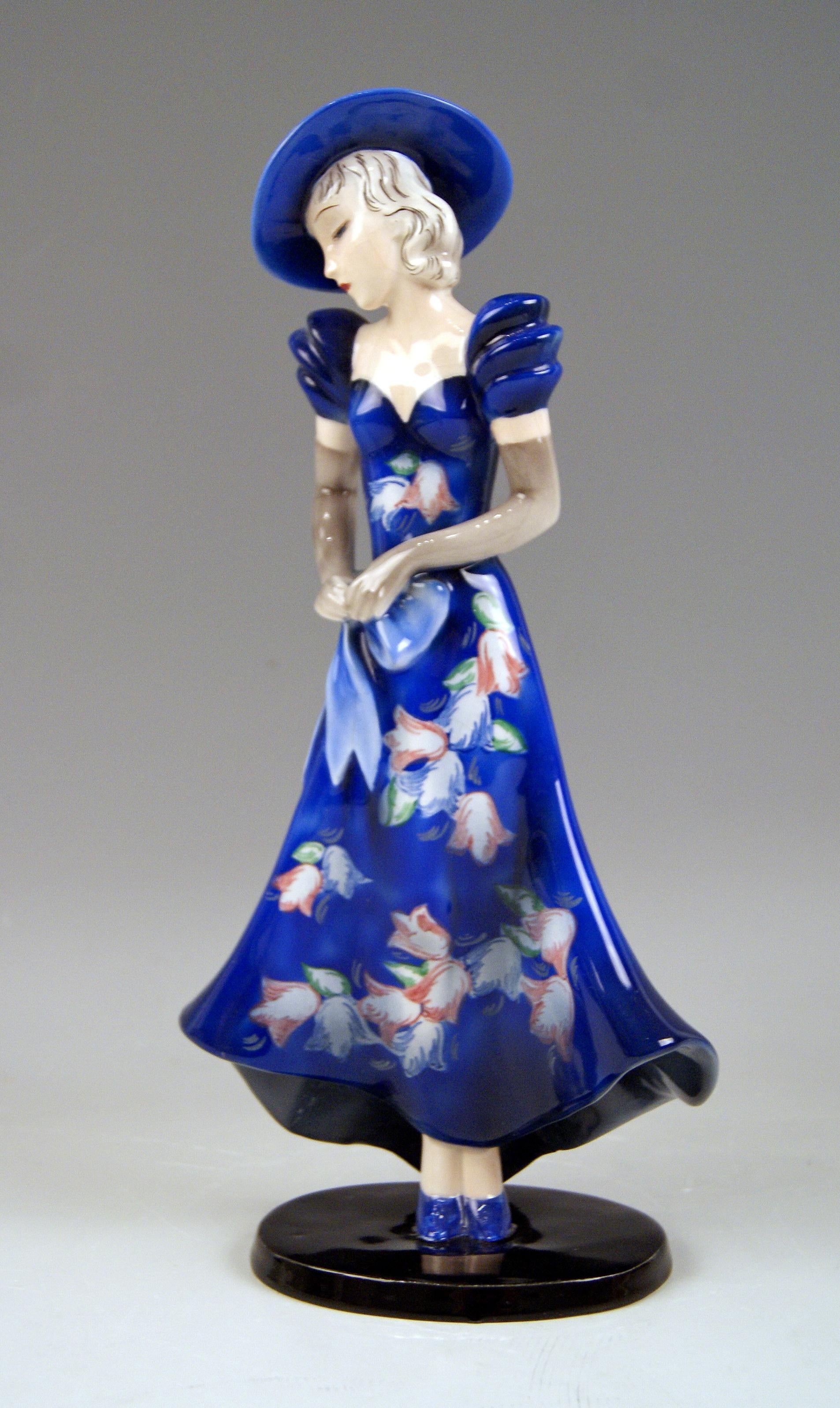 Goldscheider Vienna Lady with Blue Dress and Hat Model 7275 circa 1935 ...