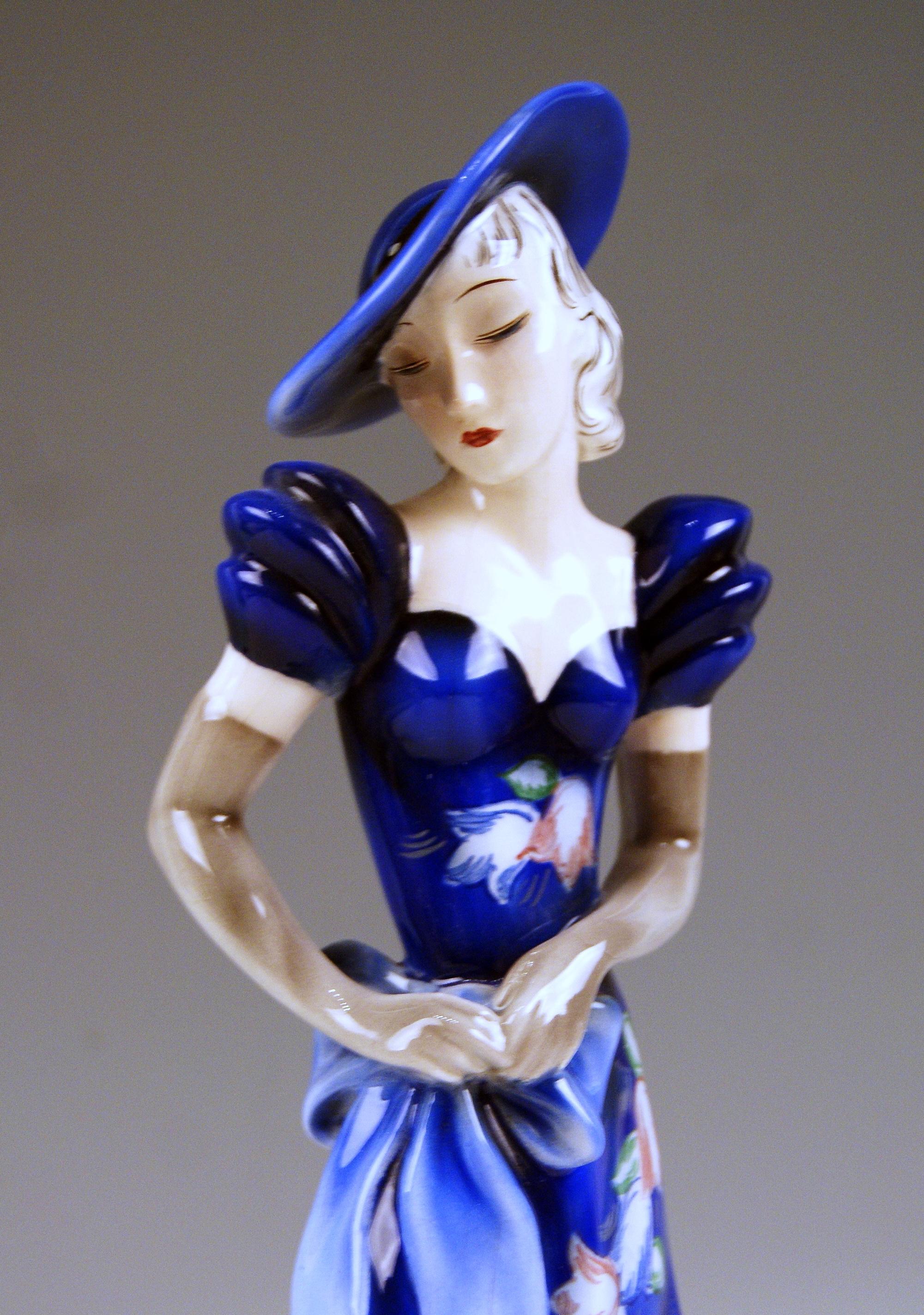Goldscheider Vienna Lady with Blue Dress and Hat Model 7275 circa 1935 ...