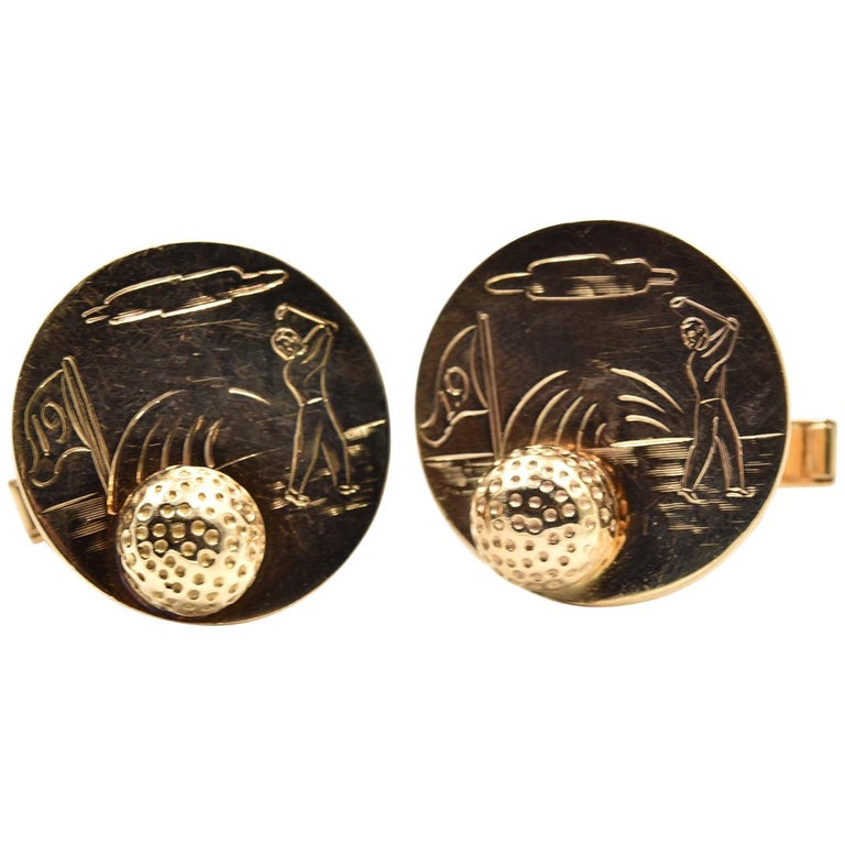 Golf Ball Cufflinks 14 Karat Yellow Gold For Sale at 1stDibs
