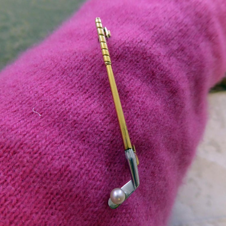 Golf Club Brooch in 18ct Yellow Gold, and Platinum with Pearl "Golf ...