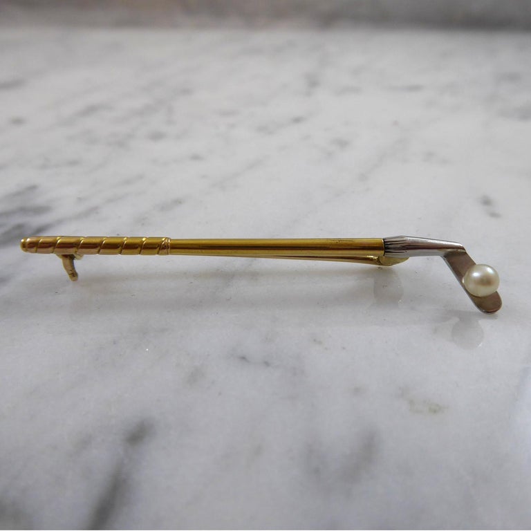 Golf Club Brooch in 18ct Yellow Gold, and Platinum with Pearl "Golf ...
