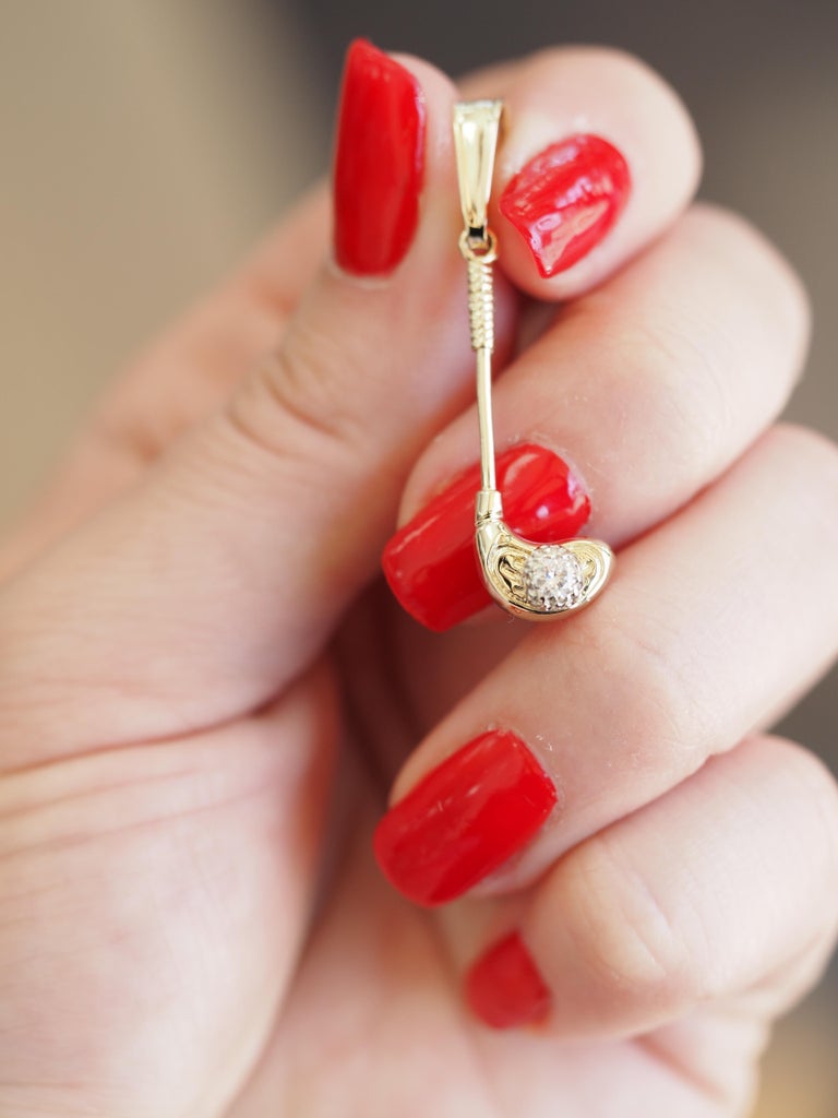 Golf Club with Diamond Golf Ball 14 Karat Gold Charm Pendant For Sale ...