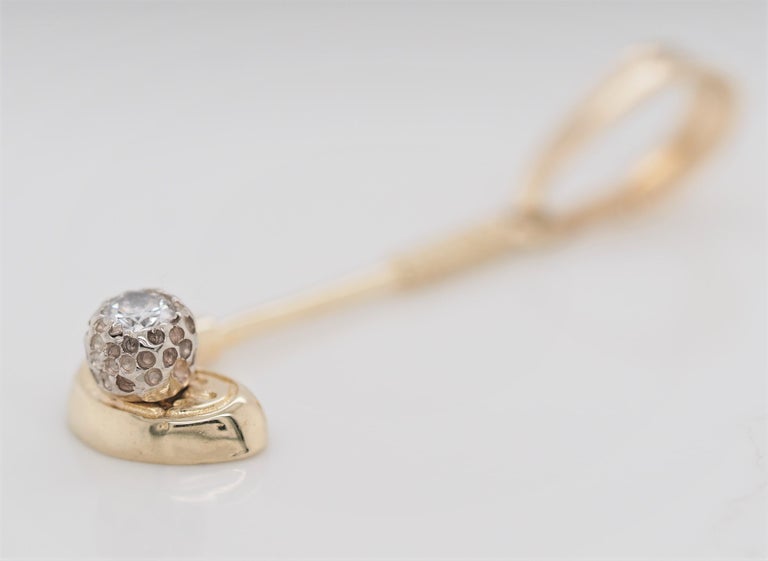 Golf Club with Diamond Golf Ball 14 Karat Gold Charm Pendant For Sale ...