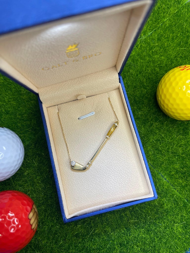 Diamond Golden Tiger's Eye Golf Club Birdie Charm Yellow Gold Necklace ...