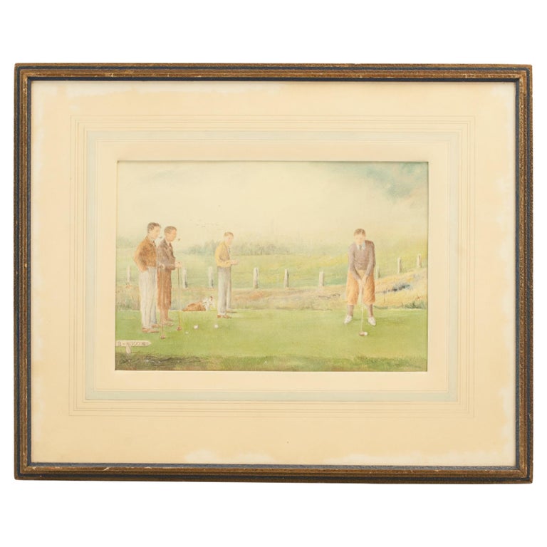 Golf Watercolour Painting Of Members, Bilston Golf Club For Sale at 1stDibs