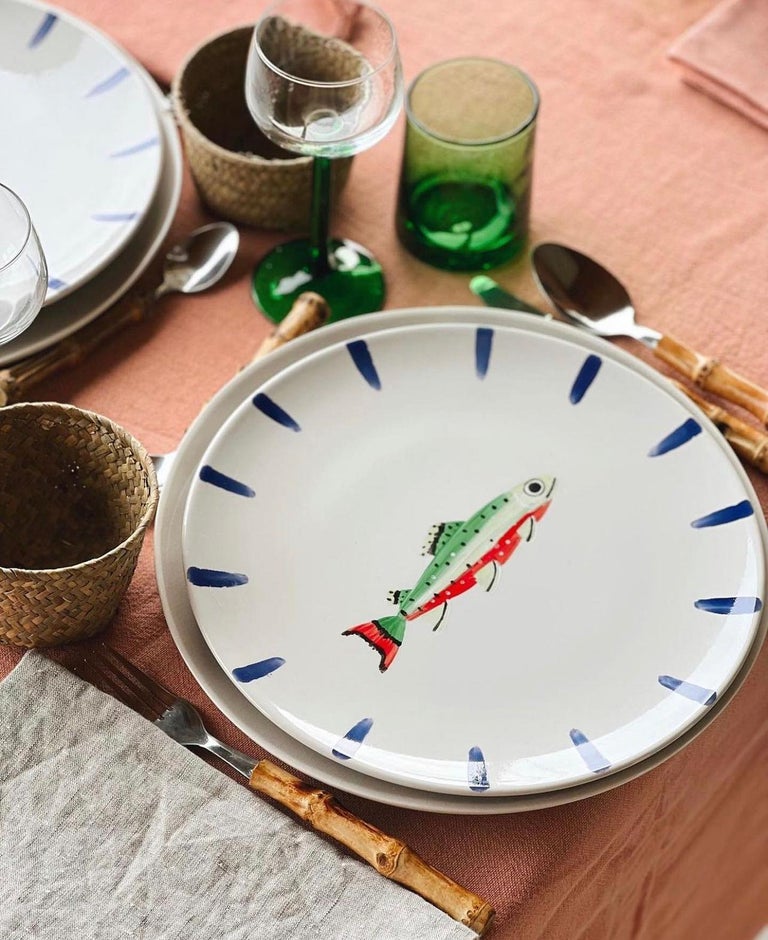 Gone Fishing Hand Painted Plates Collection For Sale at 1stDibs