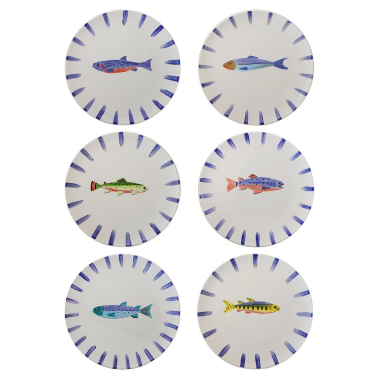 Gone Fishing Hand Painted Plates Collection For Sale at 1stDibs