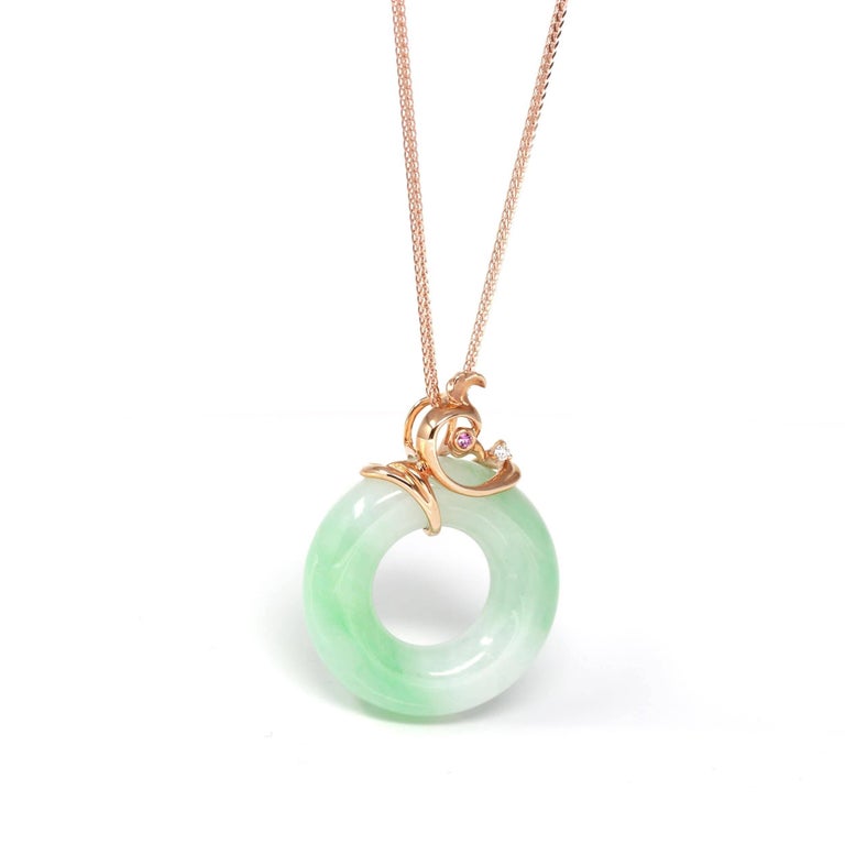 "Good Luck Birdie" 18k Rose Gold Jadeite Lucky Pendant With AA Ruby and ...