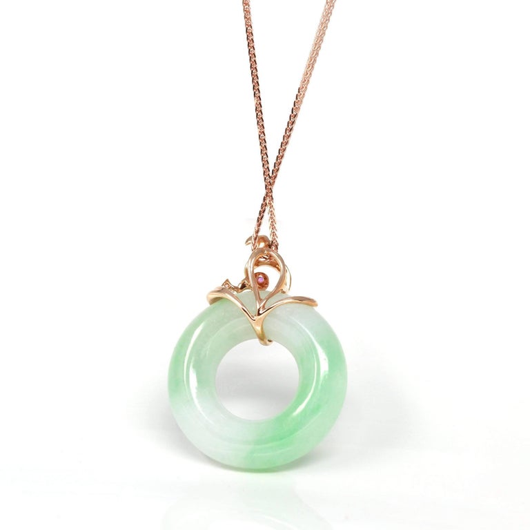 "Good Luck Birdie" 18k Rose Gold Jadeite Lucky Pendant With AA Ruby and ...