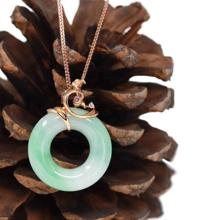 "Good Luck Birdie" 18k Rose Gold Jadeite Lucky Pendant With AA Ruby and ...