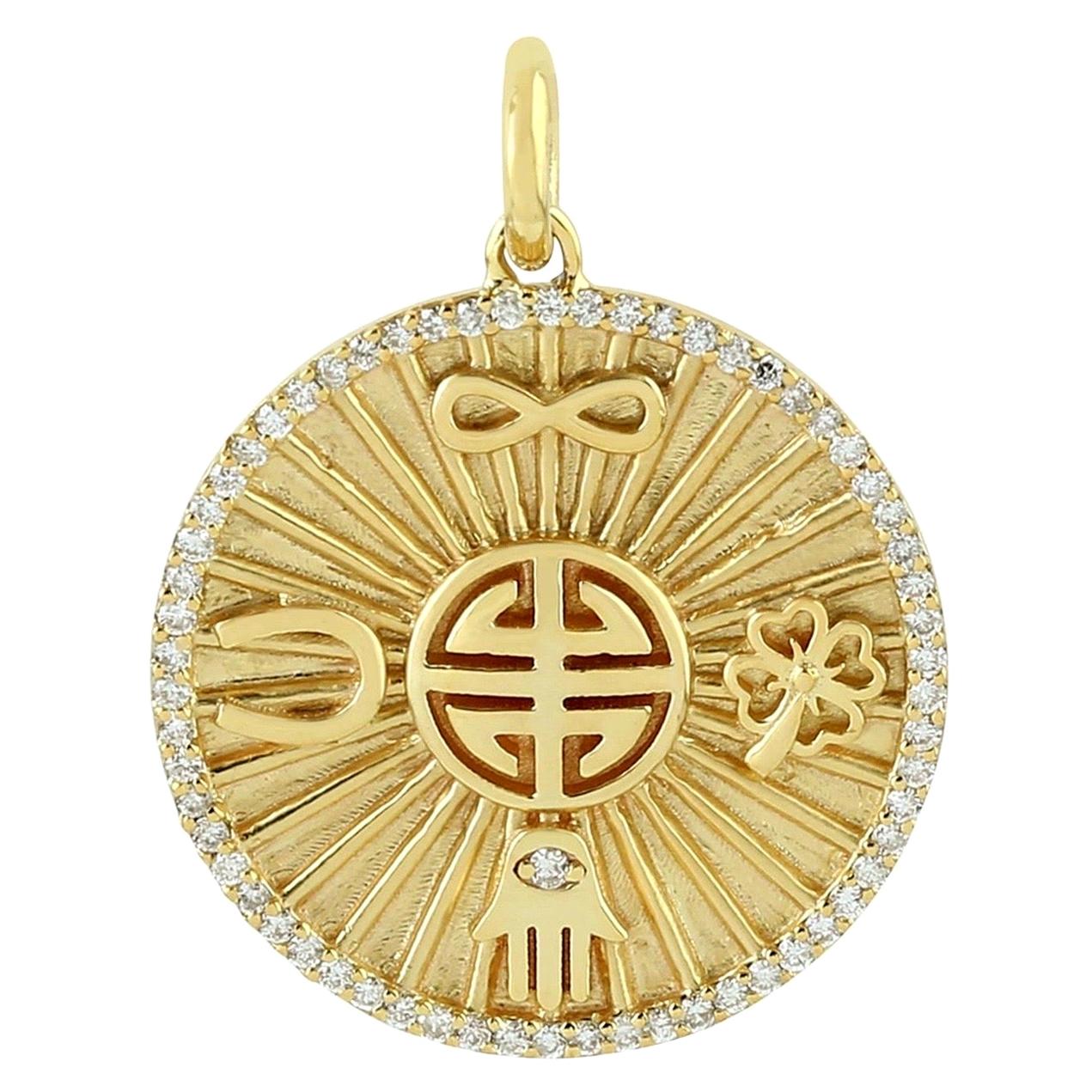 Good Luck Protection Eternity Medallion 14 Karat Gold Diamond Pendant ...