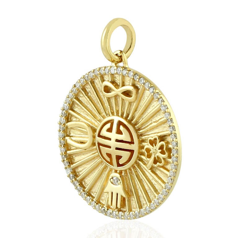 Good Luck Protection Eternity Medallion 14 Karat Gold Diamond Pendant ...
