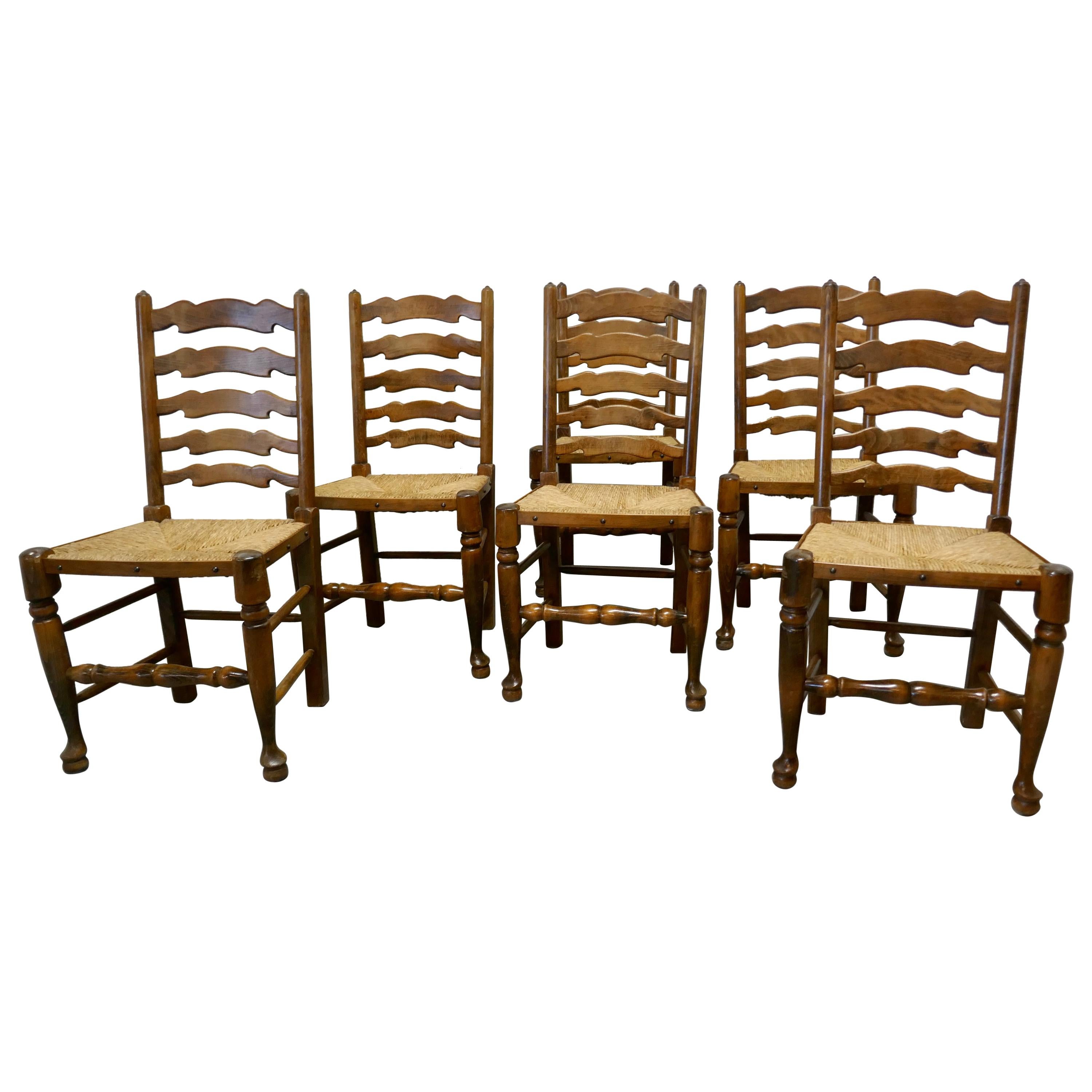 Good Set of 6 Farmhouse Ladder Back Dining Chairs at 1stDibs