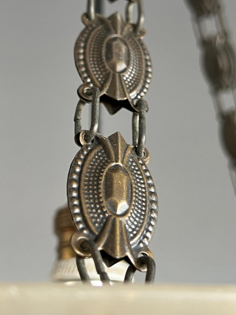 Good Size Art Deco Chandelier with Stunning Alabaster Shade and Brass Chain, 1920 For Sale at ...