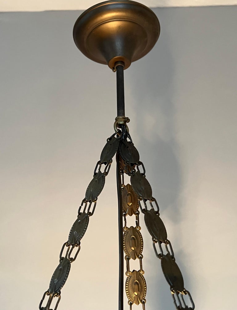Good Size Art Deco Chandelier with Stunning Alabaster Shade and Brass Chain, 1920 For Sale at ...