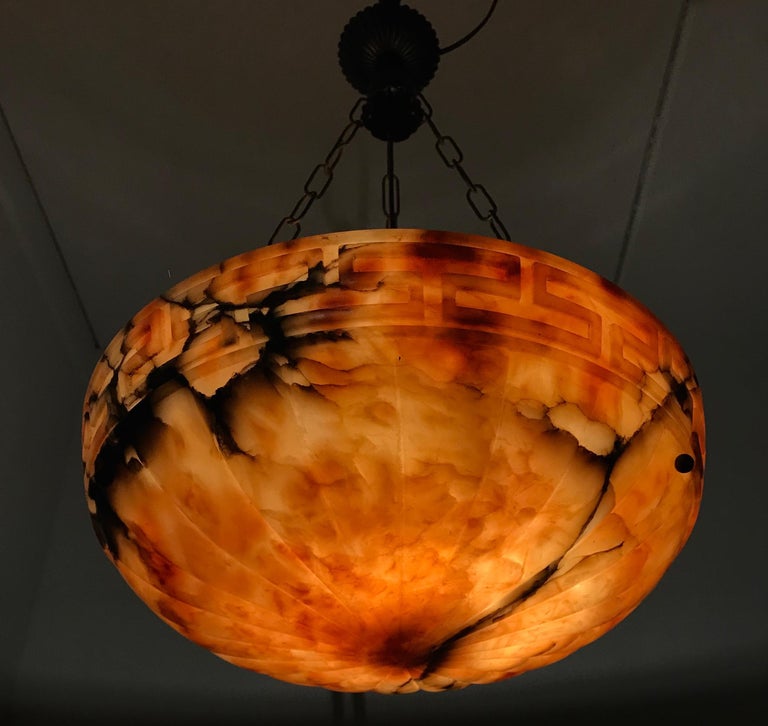 Good Size Neoclassical Early 1900s Alabaster Pendant Light Fixture ...