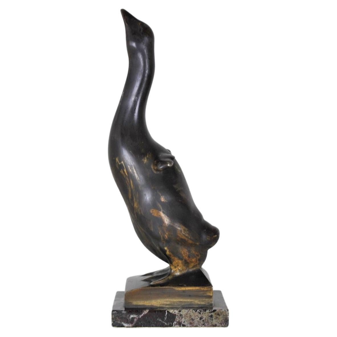 Patinated Metal Art Deco Statue on Marble Base For Sale at 1stDibs