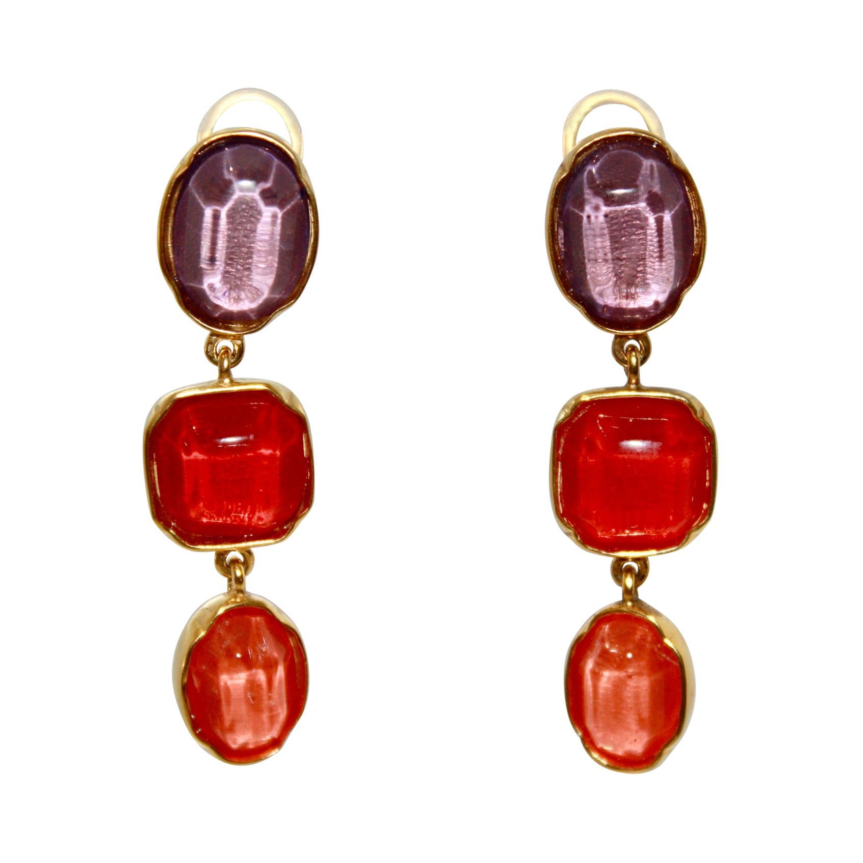 Goossens Paris Light Denim Tone Rock Crystal Cabochon Clip Earrings at ...