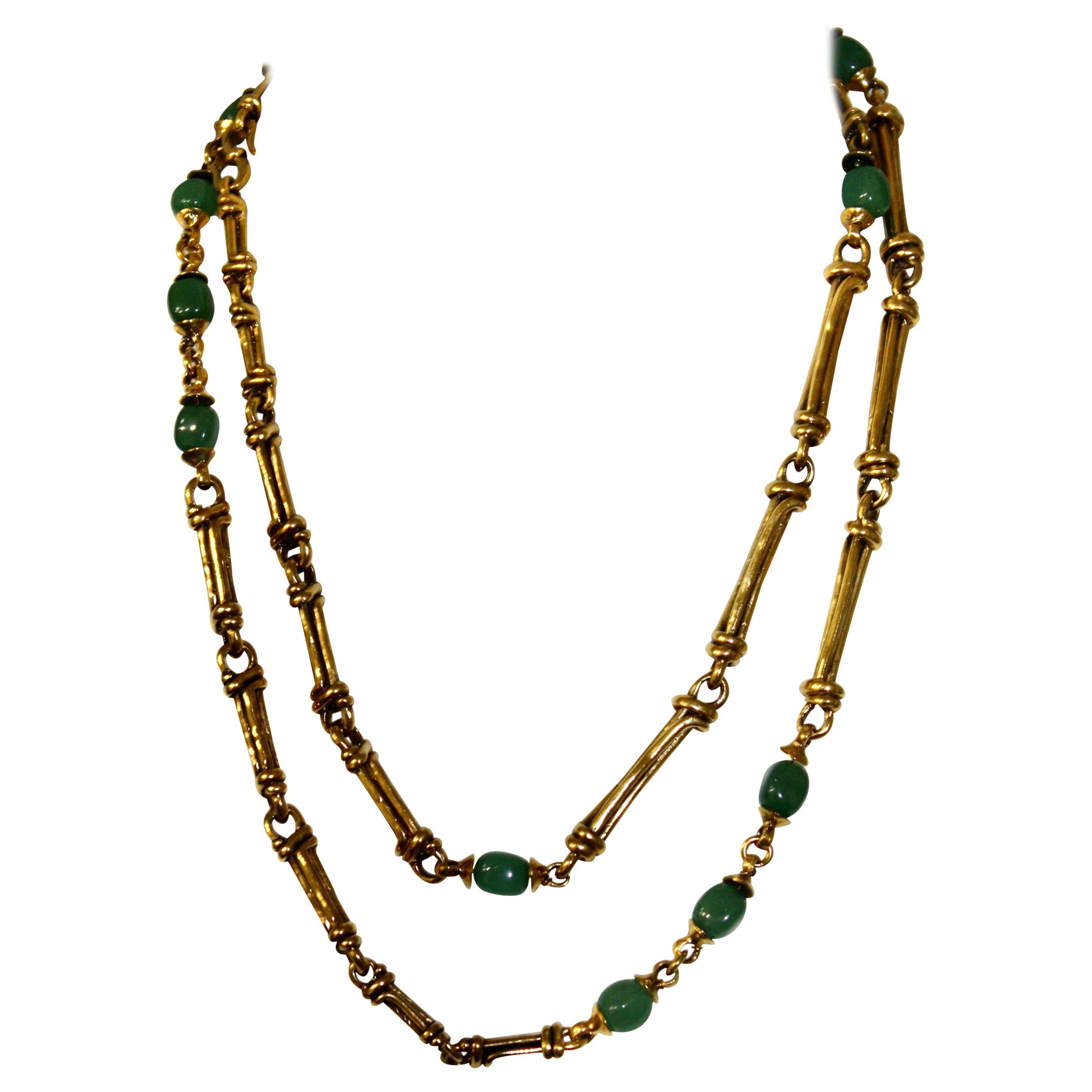 Goossens Paris Gilded Bronze and Aventurine Sautoir at 1stDibs