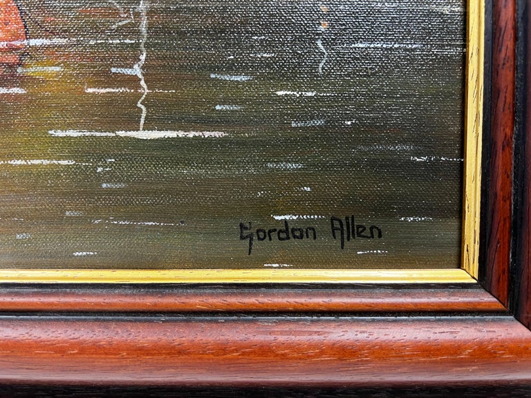 Gordon Allen - Original English Oil Painting Boats Moored by Old River ...