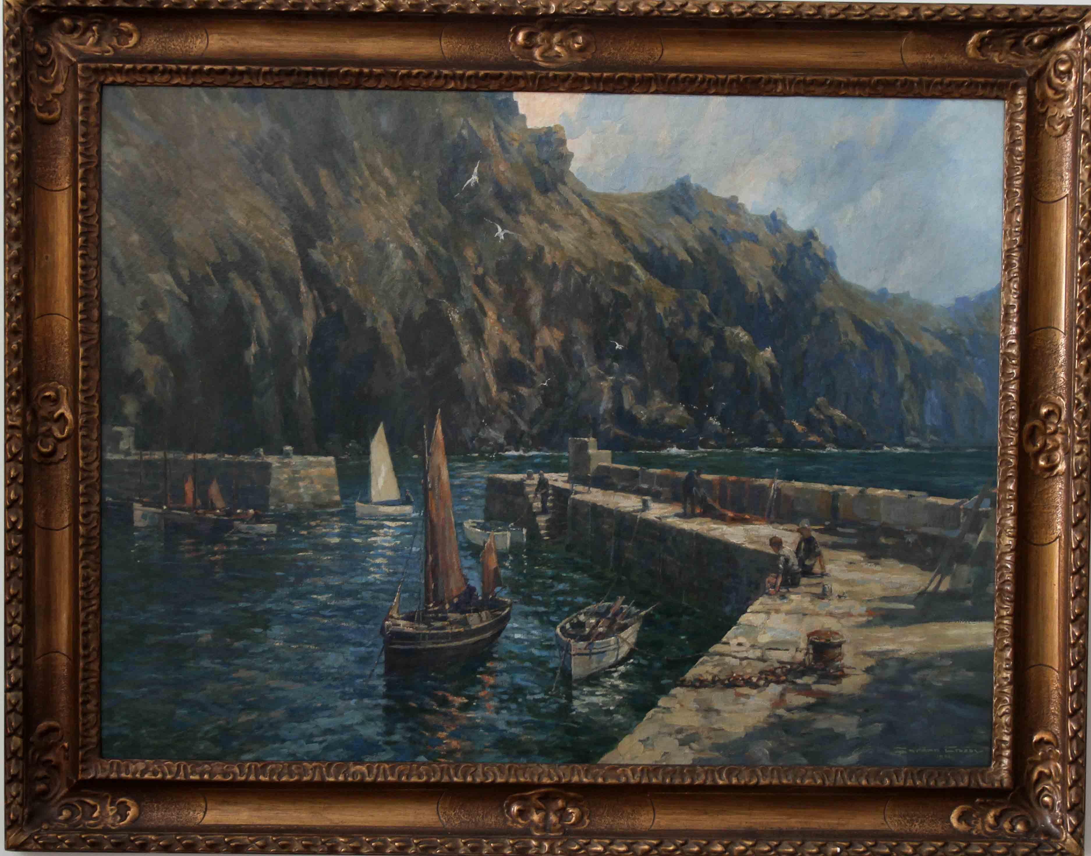 Gordon Crosby - Mullion Cove Cornwall - British 1921 art marine ...