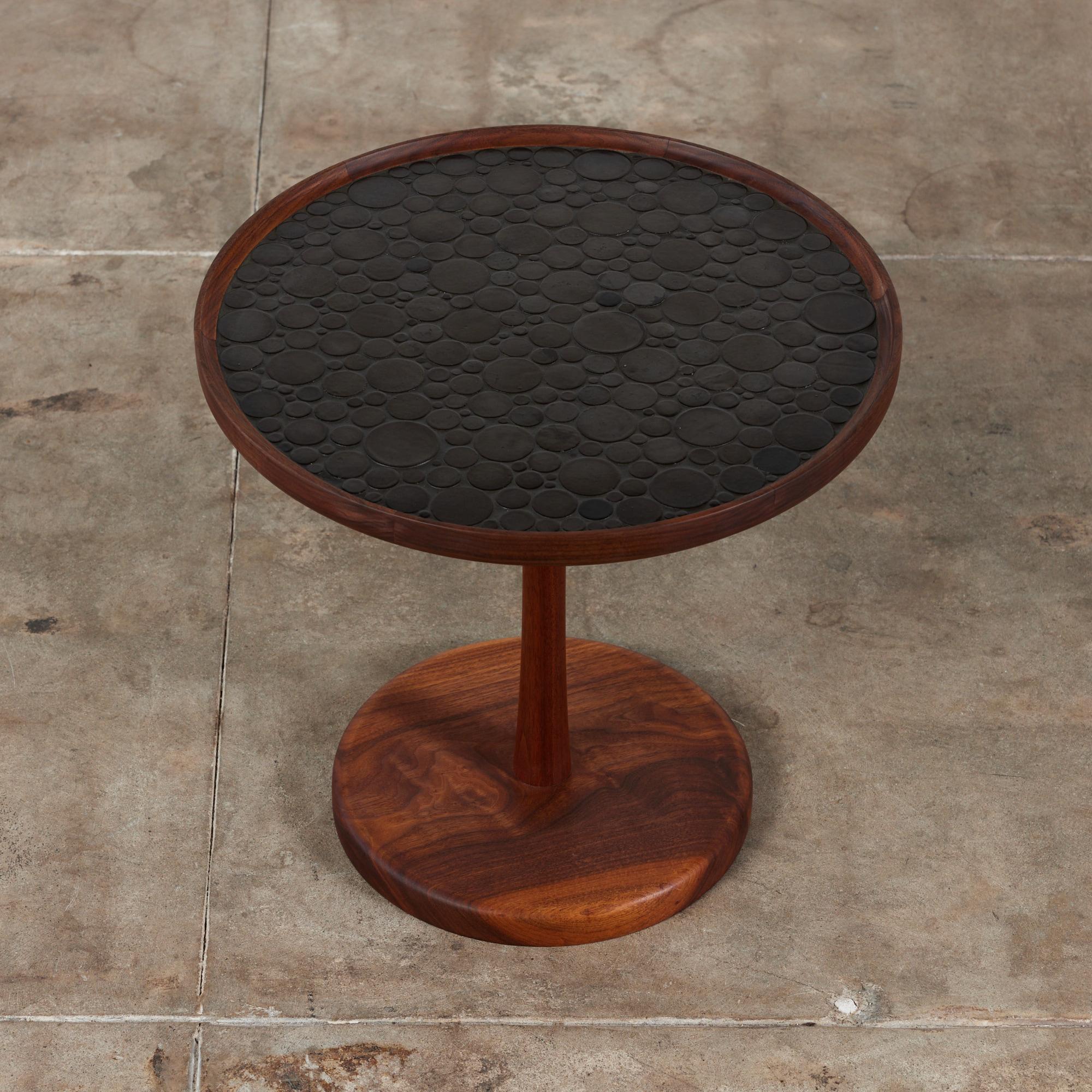 Gordon and Jane Martz Black Coin Tile Mosaic Side Table For Sale at 1stDibs
