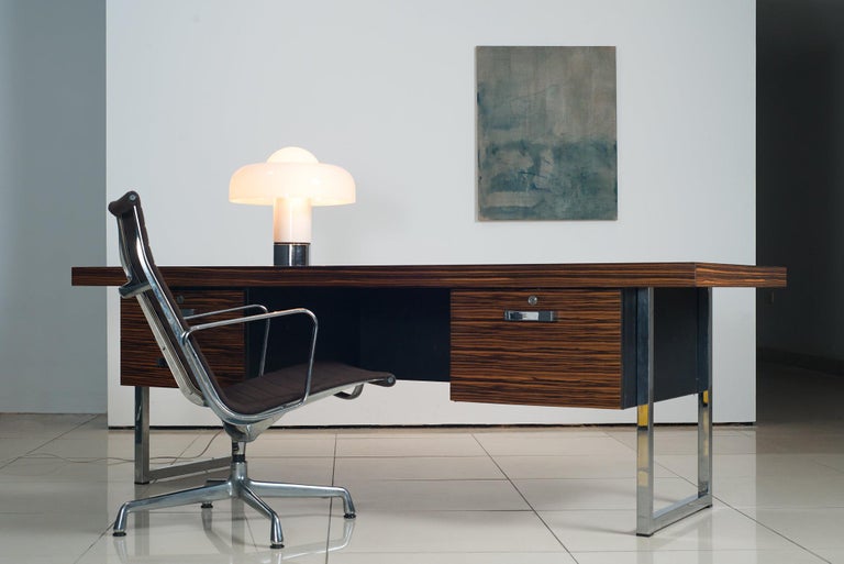 Gordon Russell Desk in Macassar Ebony and Chrome, England, 1970s at 1stDibs