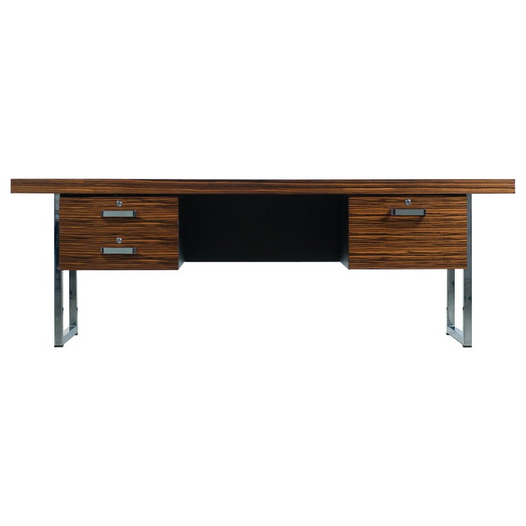 Gordon Russell Desk in Macassar Ebony and Chrome, England, 1970s at 1stDibs